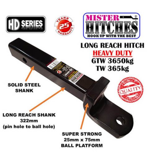 Heavy Duty 322mm Mister Hitch Solid Tow Bar Receiver 3650kg | Trailers ...